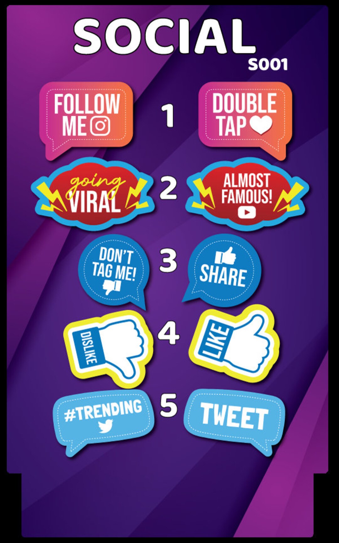 BUNDLE! Social Props - 5 Double-sided Photo Booth Props - Etsy