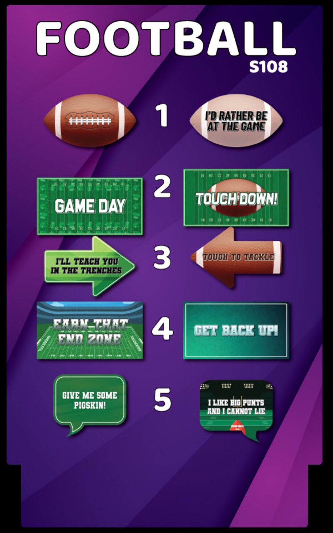 BUNDLE: Football 5 Double-sided Photo Booth Props - Etsy