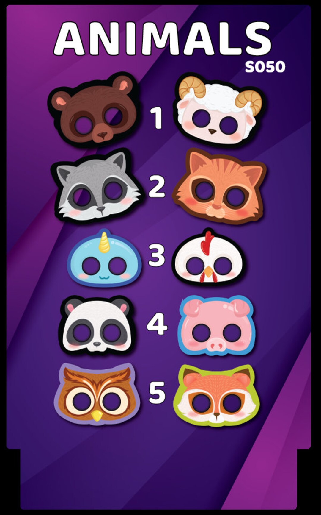 BUNDLE! Animals - 5 Double-sided Mask Photo Booth Props - Etsy