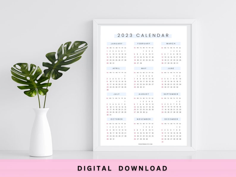 Yearly Calendar Printable, 2023 2024 2025 2026 Calendar Bundle ...