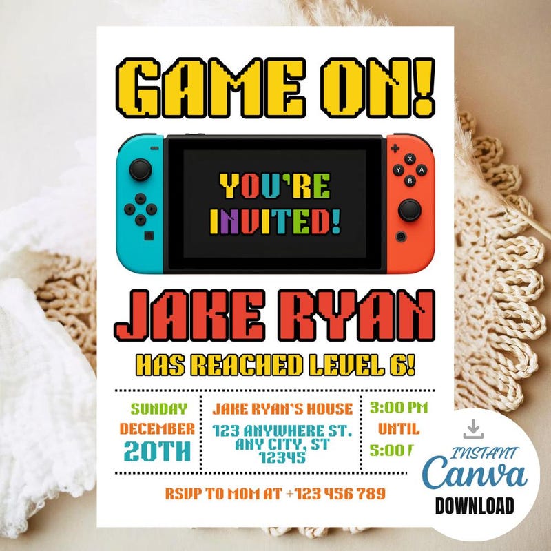 Nintendo Invitation - Etsy