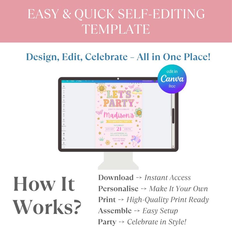 Preppy Patch Letter Birthday Invitation, Girl Varsity Party Template ...