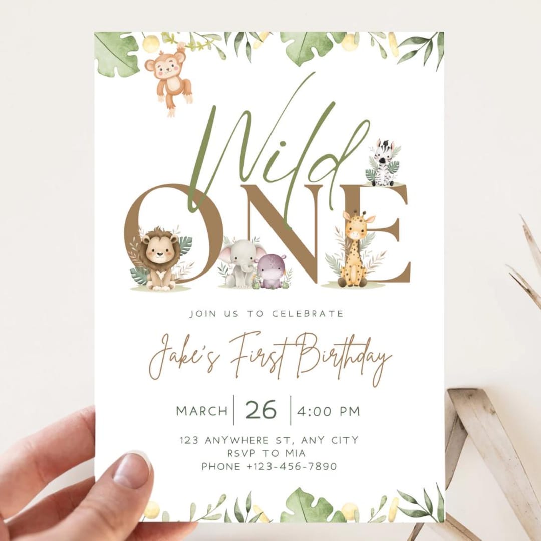 Premium Safari First Birthday Invitation, Wild One Birthday, 1st ...