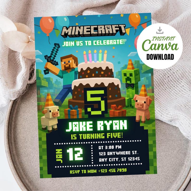 Editable Minecraft Birthday Invitation, Minecrafter Birthday Invitation ...
