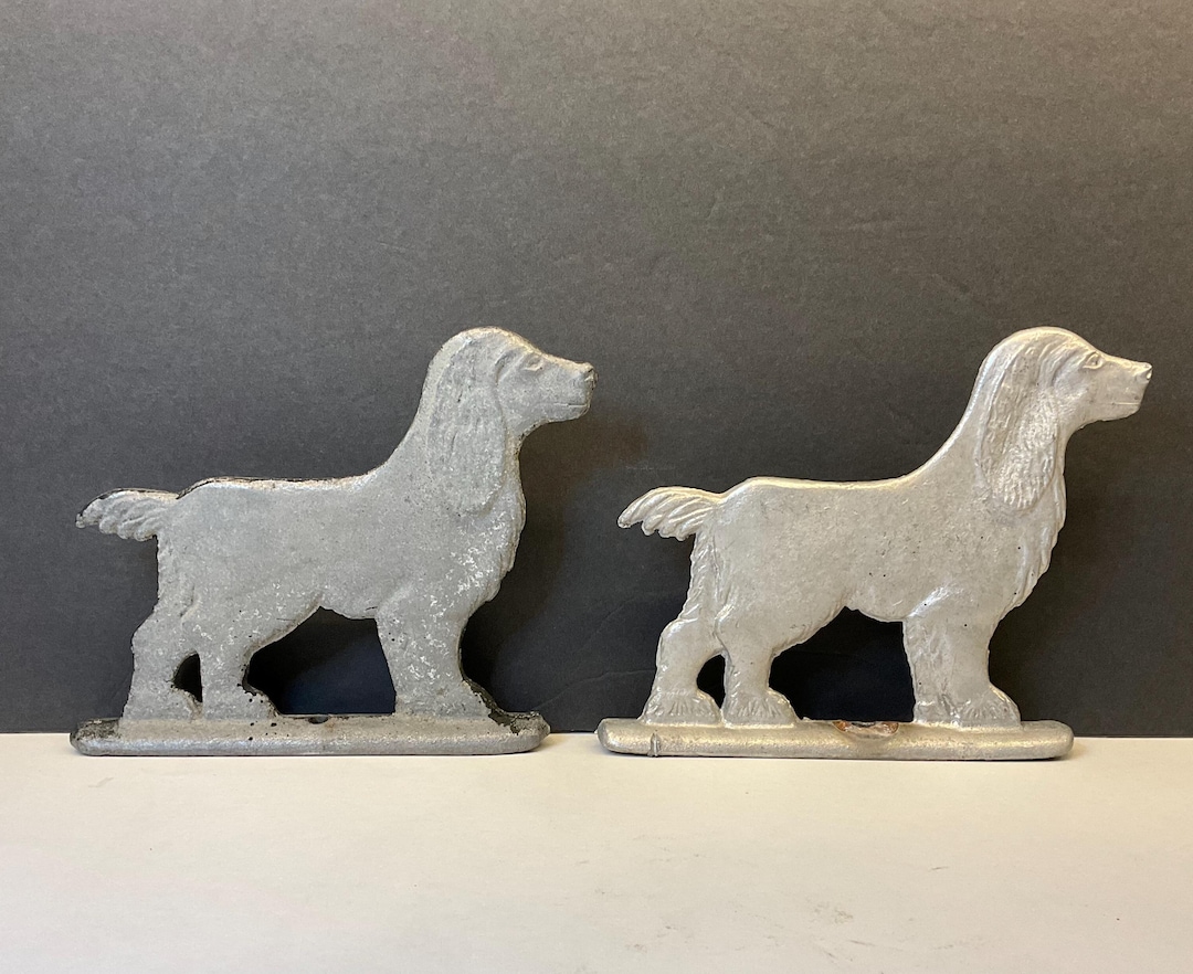 Set of 2 Vintage Dog Gate Fence Toppers, Cast Aluminum Spaniel Yard ...
