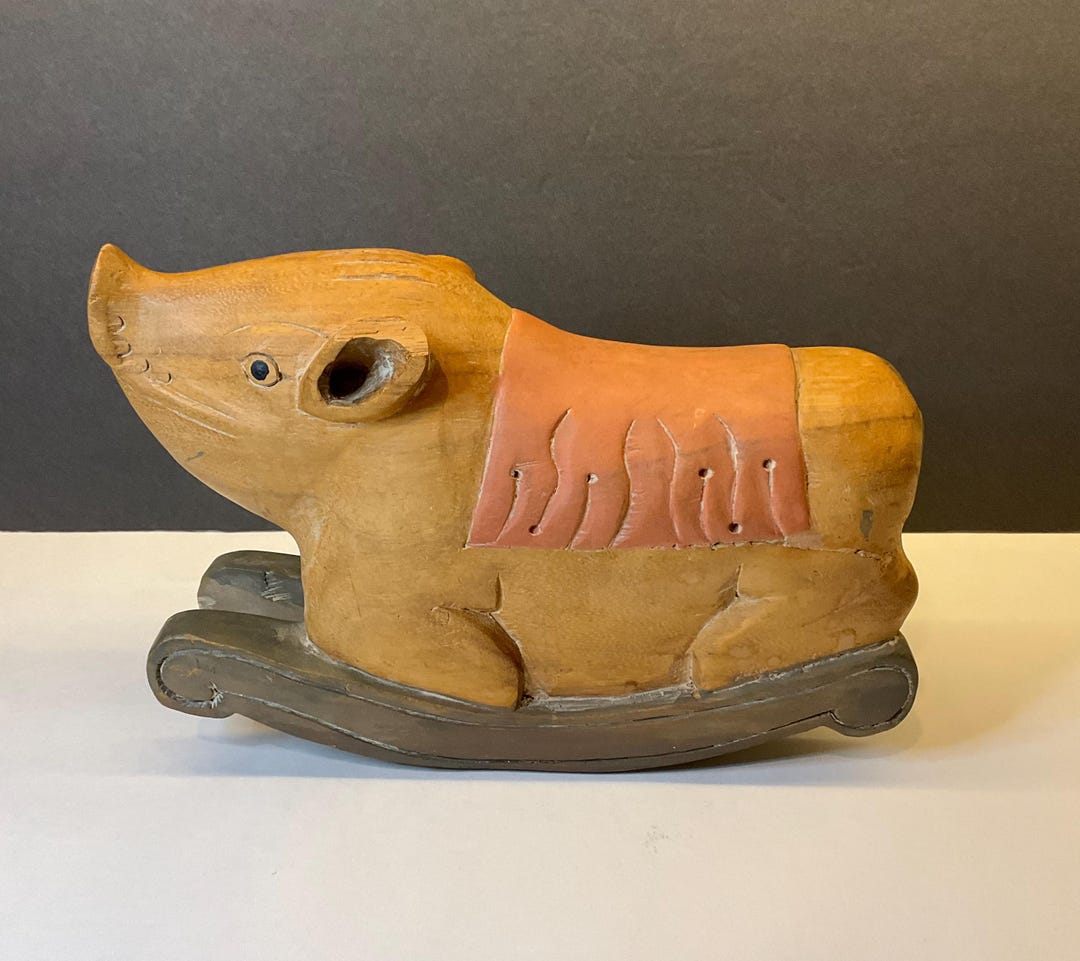 Vintage Folk Art Carved Pig Rocker, Eccentric Unique Vintage Wood Folk ...