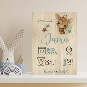 Natalicio Jirafa Madera Personalizado para Regalos de Bebes Recién ...