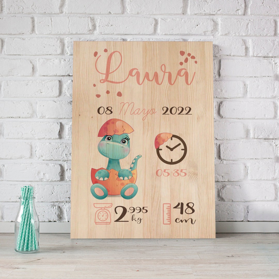 Birth Dinosaurs Custom Wood With Name, Weight, Measure and Time for ...