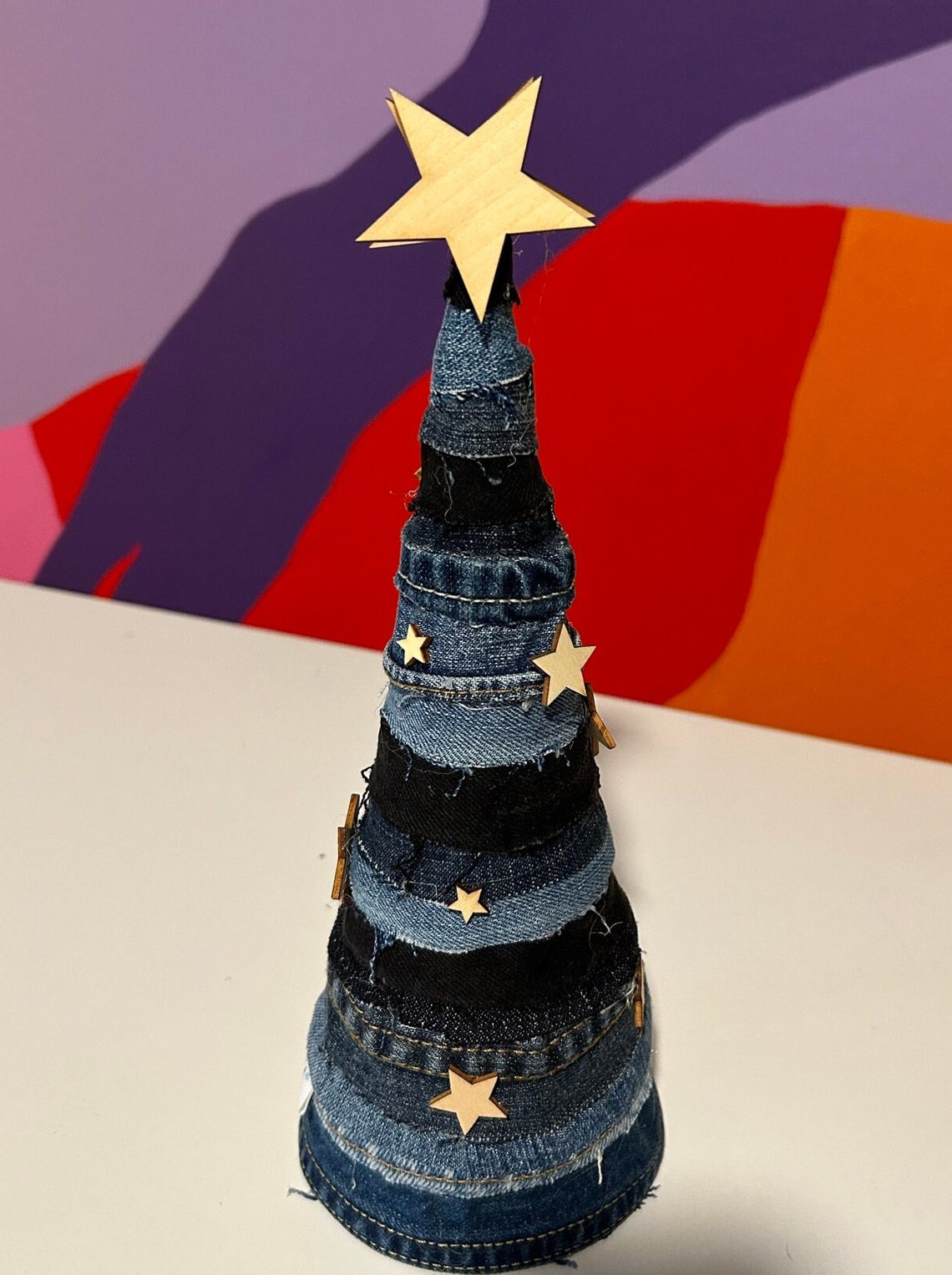 CHRISTMAS DECOR UPCYCLED Putup Your Tree Denim Covered Cardboard Cone ...