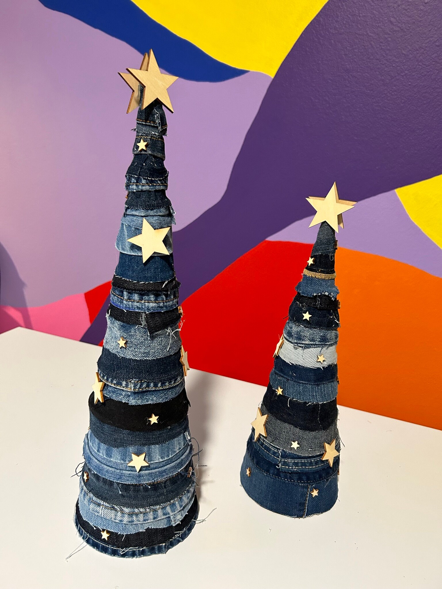 CHRISTMAS DECOR UPCYCLED Putup Your Tree Denim Covered Cardboard Cone ...
