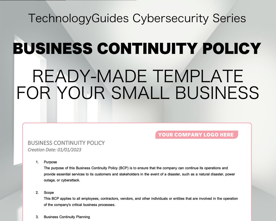 Easy Business Continuity Policy Template - Cybersecurity for Your Business - Etsy