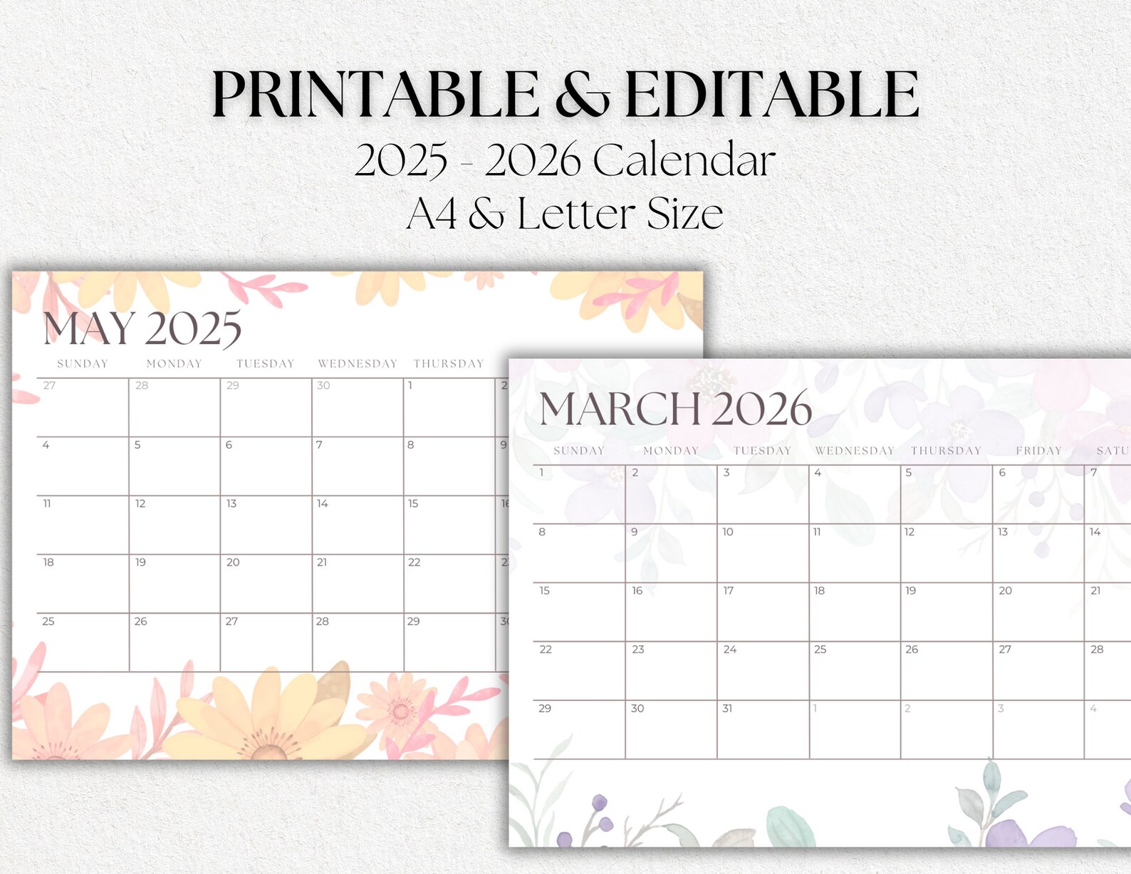 2025-2026 Botanical Calendar: Editable Printable, A4 & US Letter (PDF ...