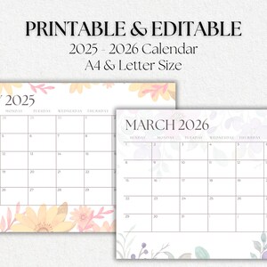 2025-2026 Botanical Calendar: Editable Printable, A4 & US Letter (PDF ...