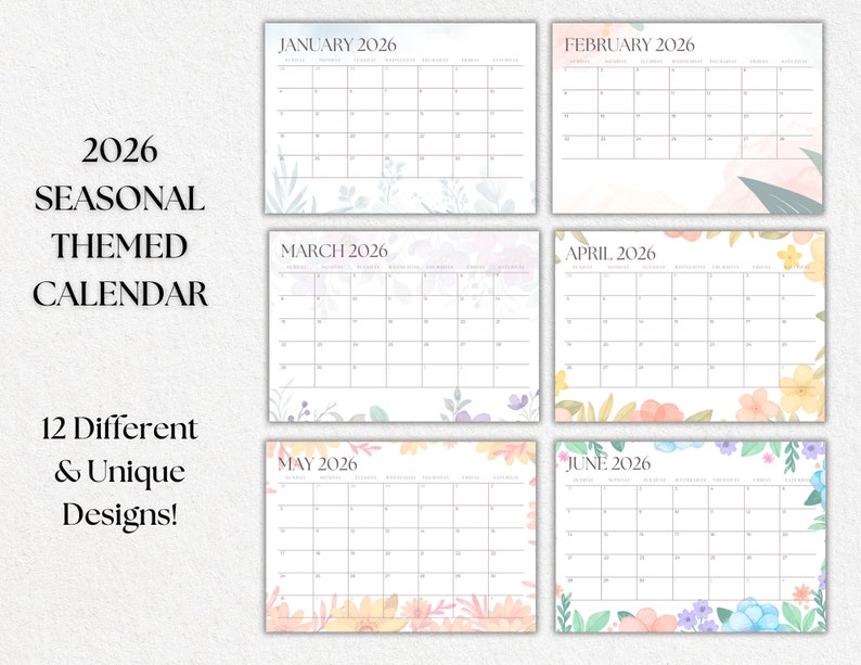 Editable Printable 2025-2026 Botanical Monthly Calendar | Horizontal A4 ...