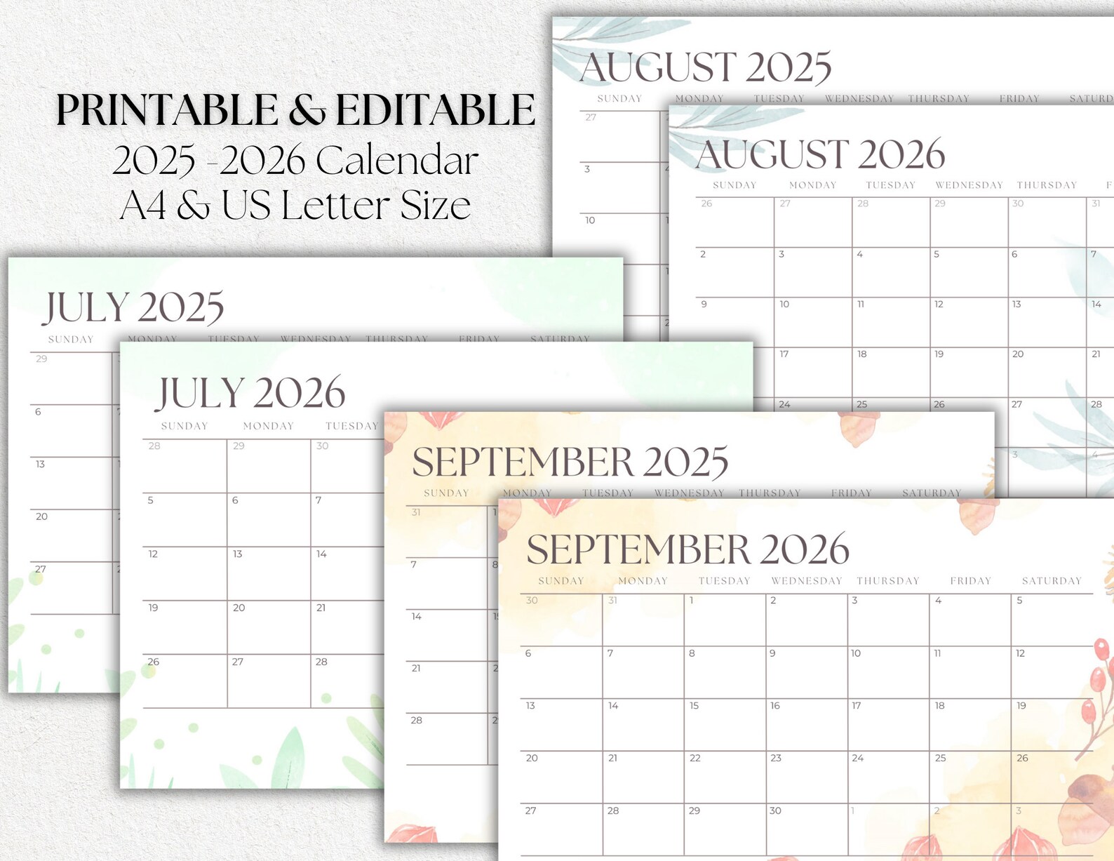 2025-2026 Botanical Calendar: Editable Printable, A4 & US Letter (PDF ...