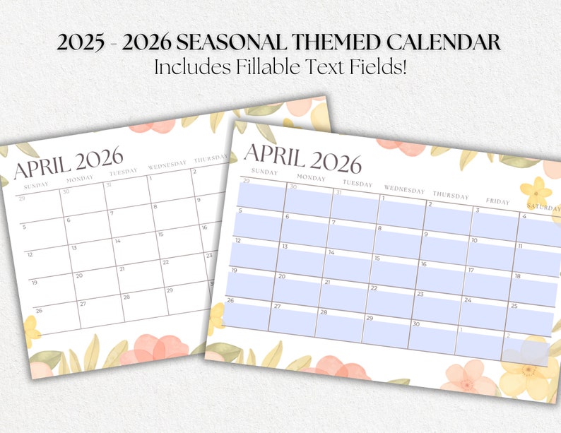 Editable Printable 2025-2026 Botanical Monthly Calendar | Horizontal A4 ...