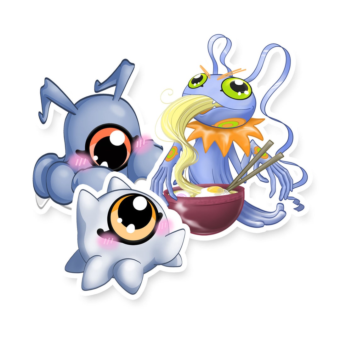 Digimon "y2k"-line Vinyl Stickers | Kuramon, Tsumemon & Keramon - Etsy