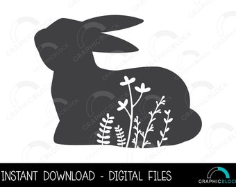 Easter Bunny Outline SVG Bundle, Bunny Silhouette Shape Set, Rabbit ...