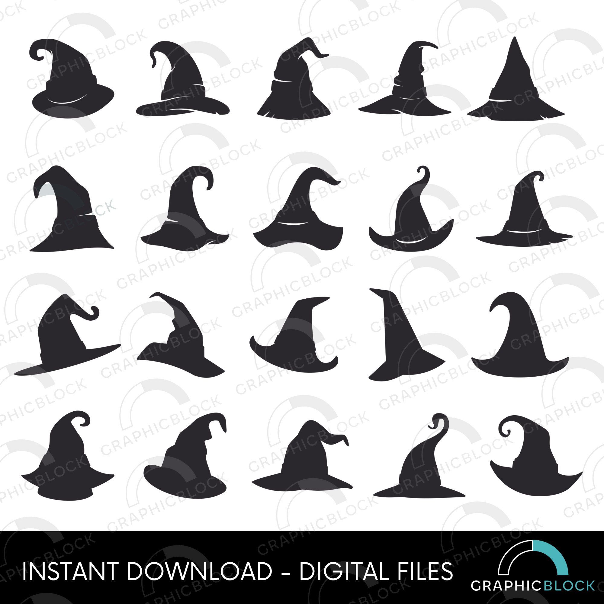 Witch Hat SVG Bundle: 20 Wizard Cap Silhouette Designs (digital ...