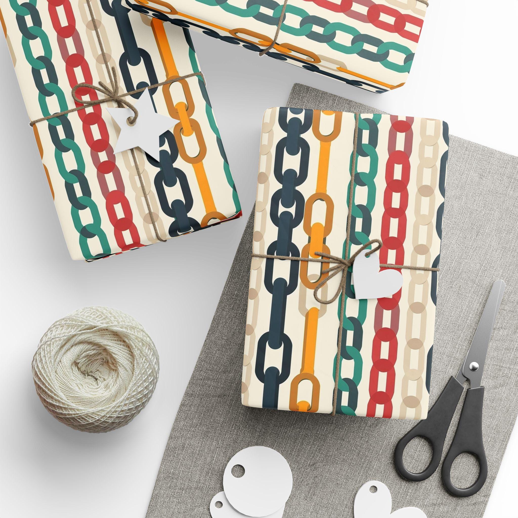 Colorful Chain Pattern Wrapping Paper | Retro Linked Loop Holiday - Etsy