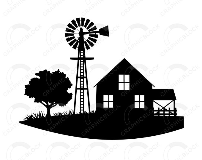 Farmhouse Silhouette SVG Bundle - Farmhouse - on the Farm - Windmill ...