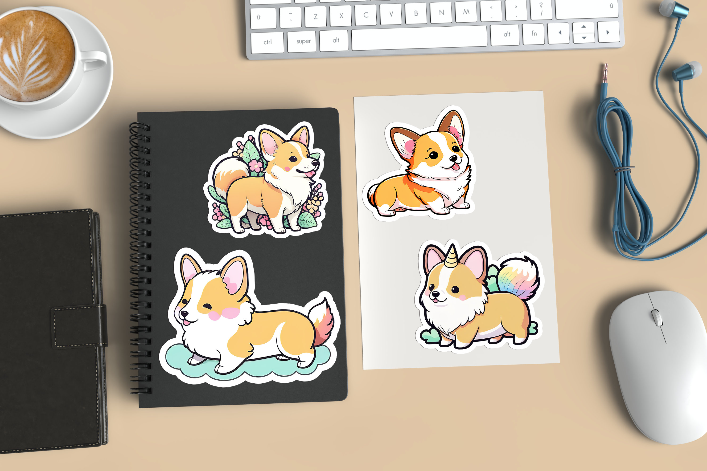 Cute Corgi PNG Sticker Bundle, Kawaii Corgi Printable Stickers Download ...