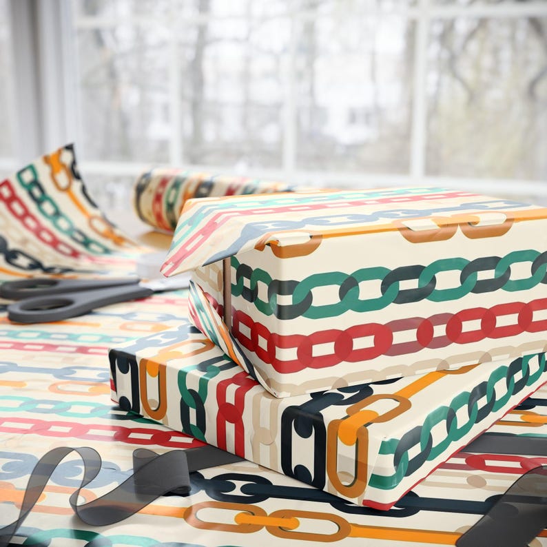 Colorful Chain Pattern Wrapping Paper | Retro Linked Loop Holiday - Etsy