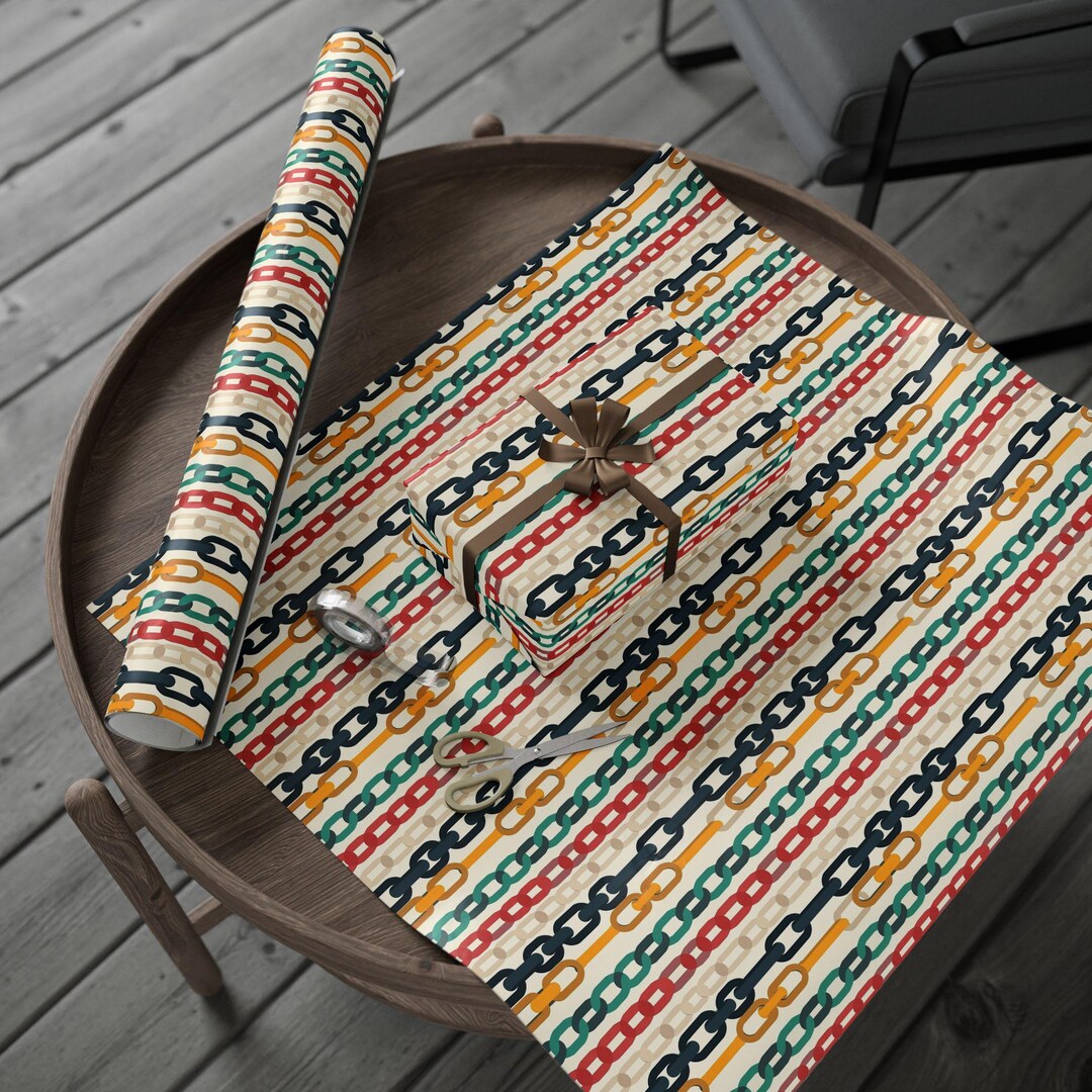 Colorful Chain Pattern Wrapping Paper | Retro Linked Loop Holiday - Etsy