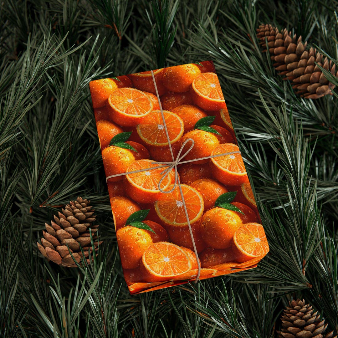 Orange Wrapping Paper, Citrus Design, Fresh Fruit Gift Wrap, Summer ...