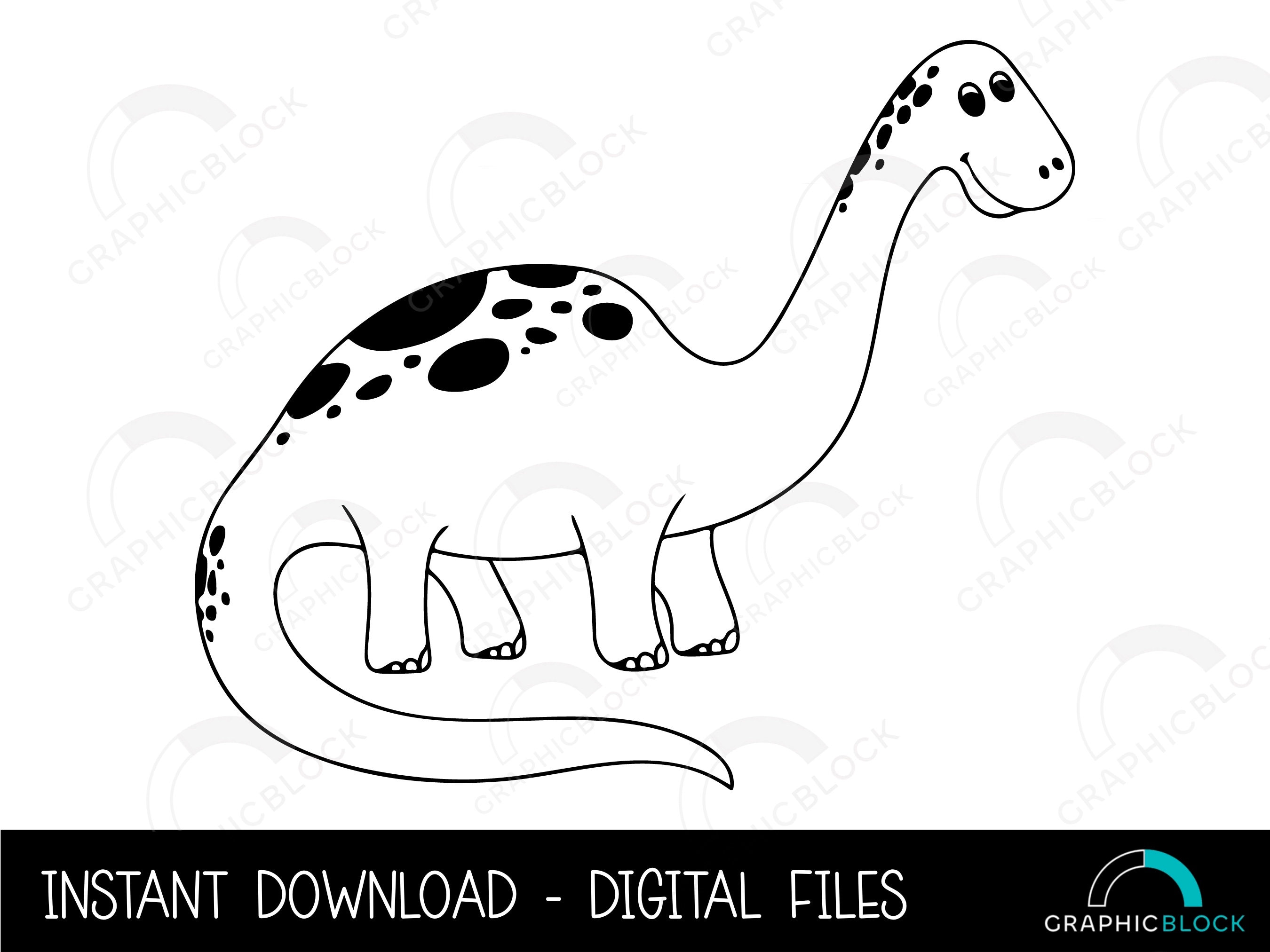 Cute Brontosaurus Dino SVG, Dinosaur PNG, Diplodocus Vector, Cricut Cut ...