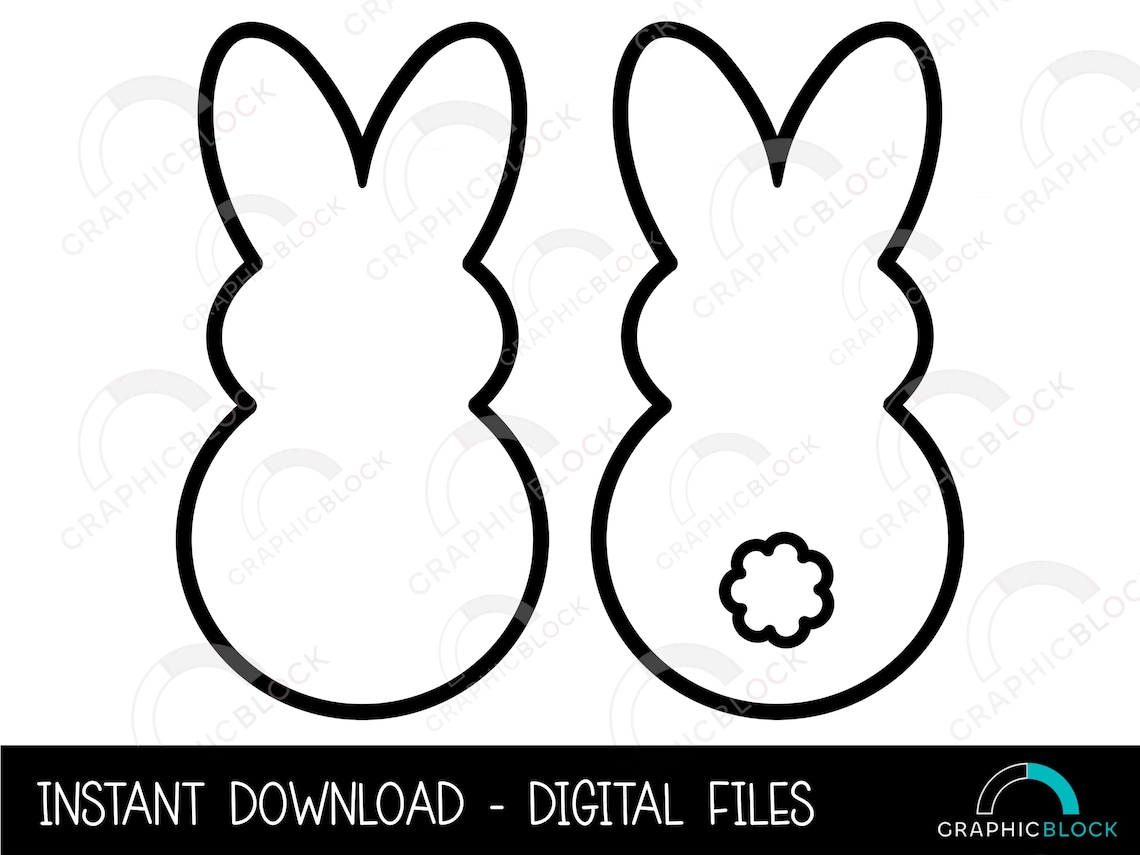 Outline Easter Bunny SVG Set, Peep Bunny Shape Bundle, Rabbit ...