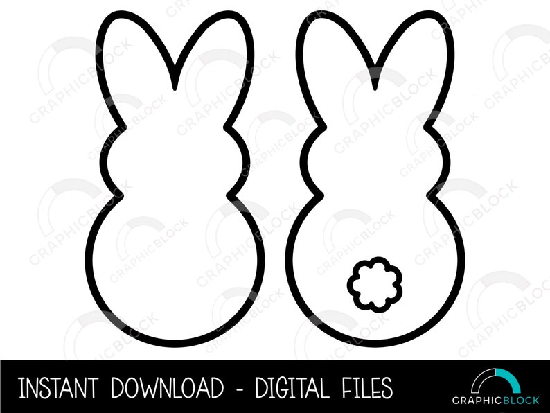 Outline Easter Bunny SVG Set, Peep Bunny Shape Bundle, Rabbit ...