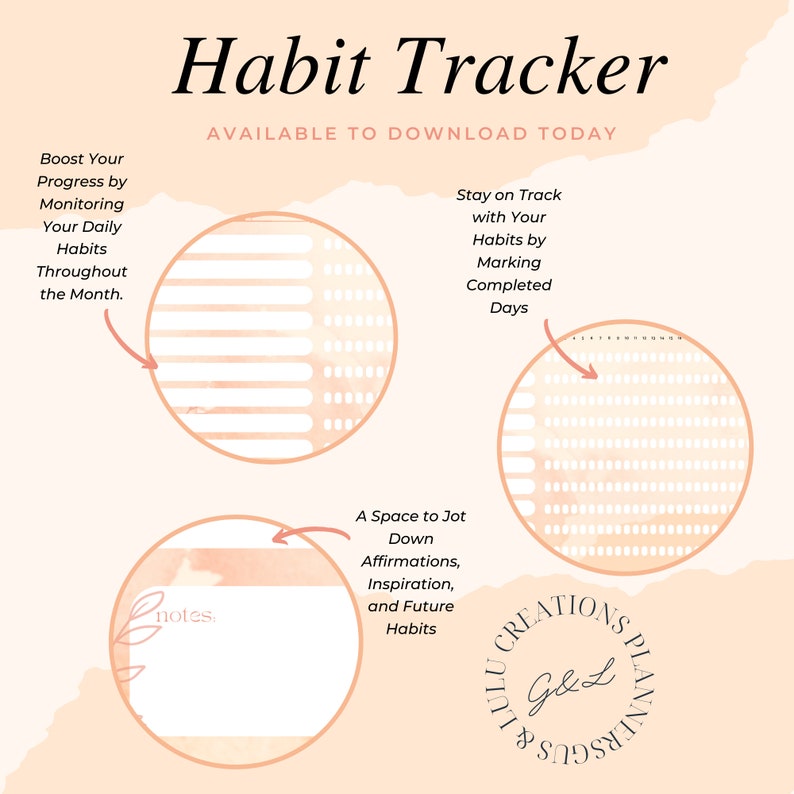 Monthly Habit Tracker With Notes Printable, Habit Tracker PDF ...