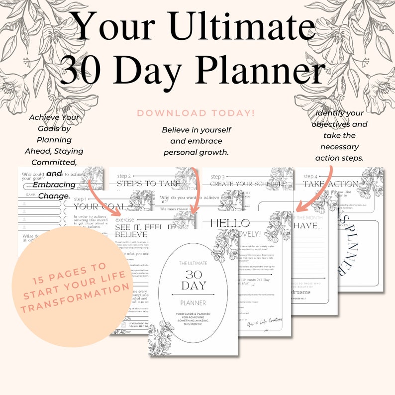 30 Day Planner Printable, Goal Setting PDF, Progress Tracking Organiser ...
