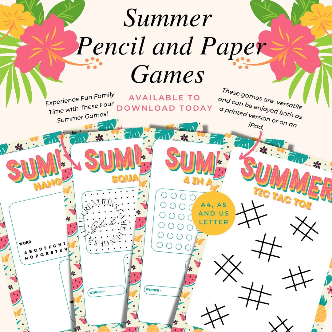 Summer Pencil and Paper Games Printable, Party Games PDF, Summer ...