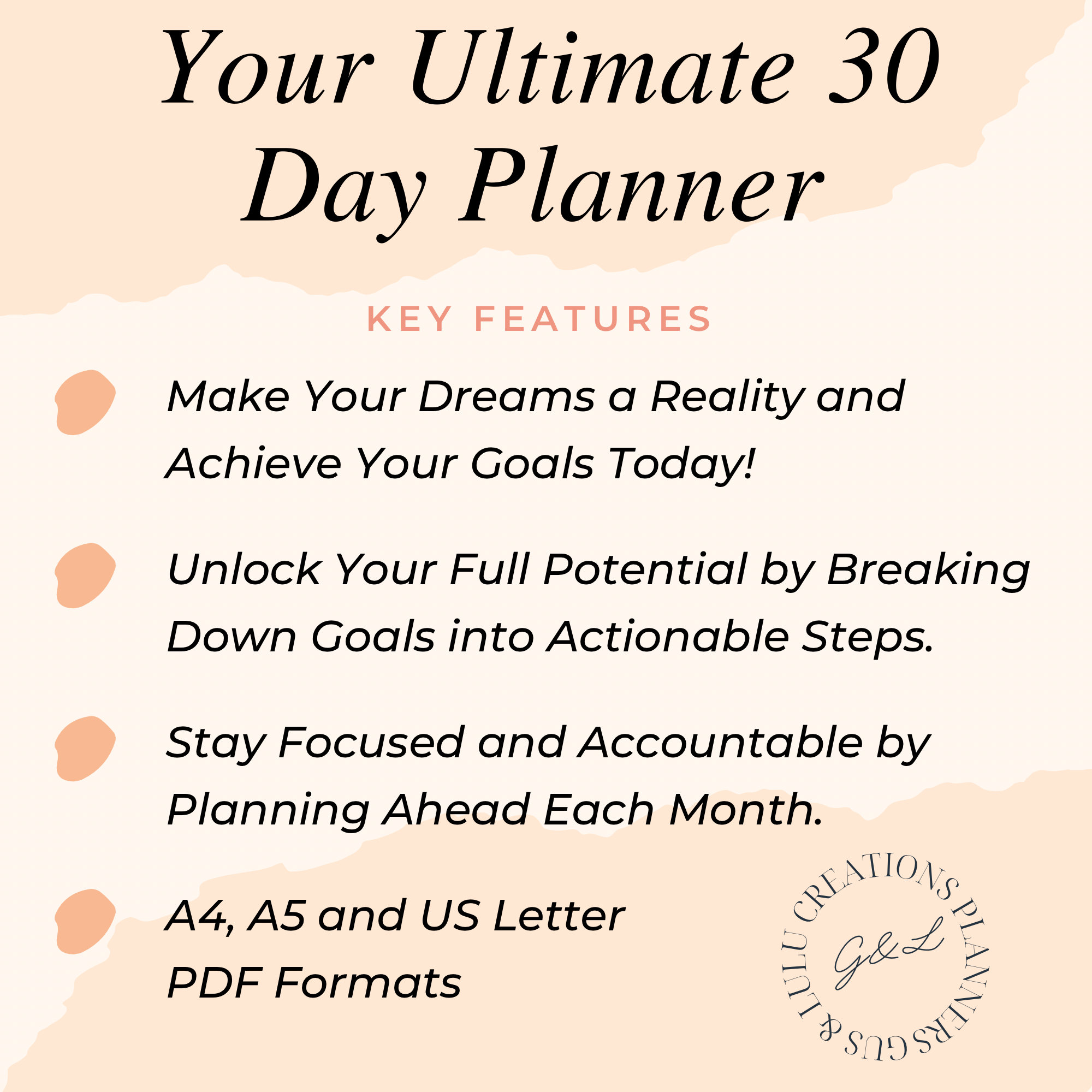 30 Day Planner Printable, Goal Setting PDF, Progress Tracking Organiser ...