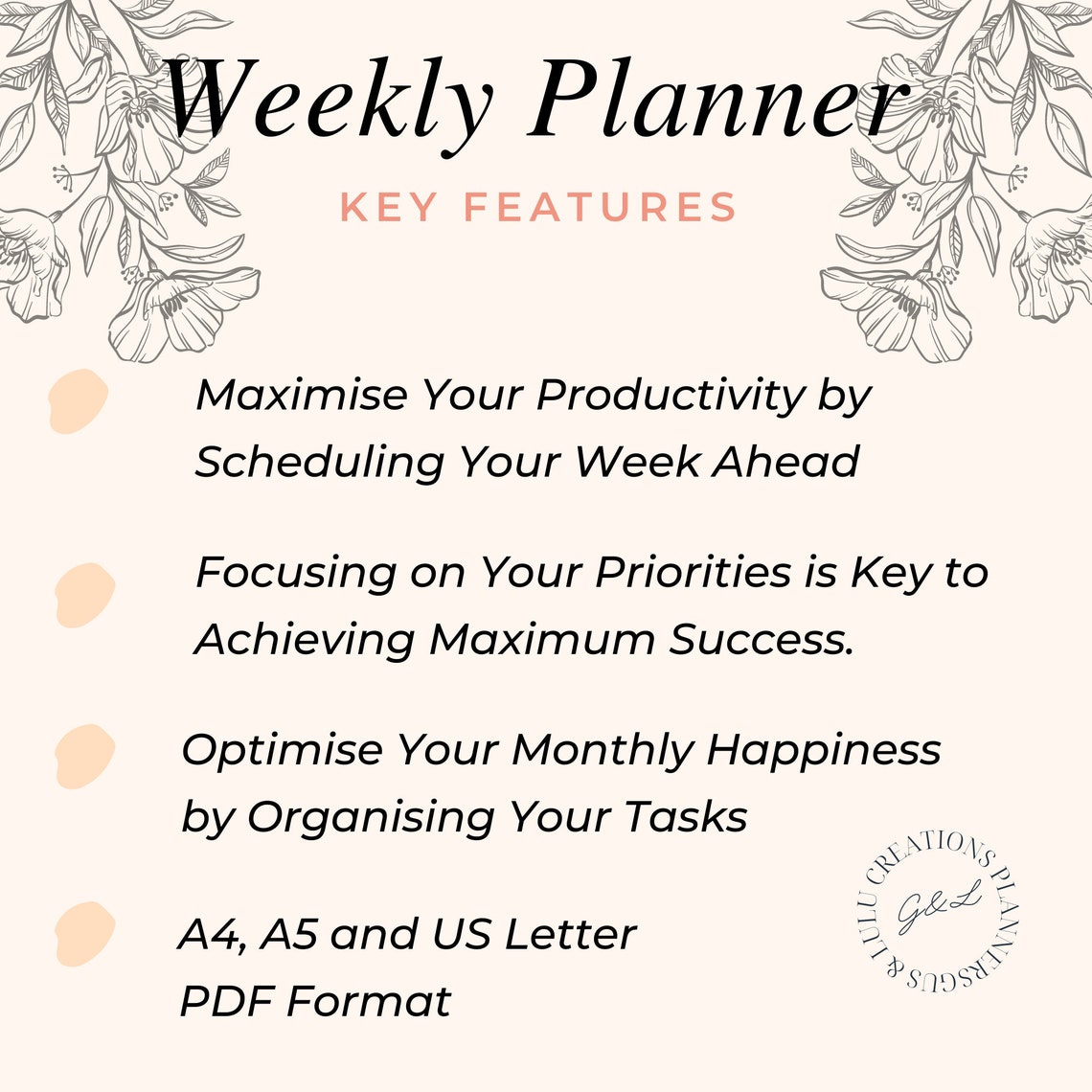 Weekly Planner Printable, Weekly Planner PDF, Printable Organiser ...