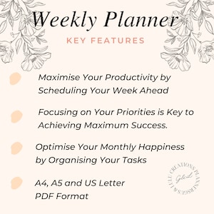 Weekly Planner Printable, Weekly Planner PDF, Printable Organiser ...