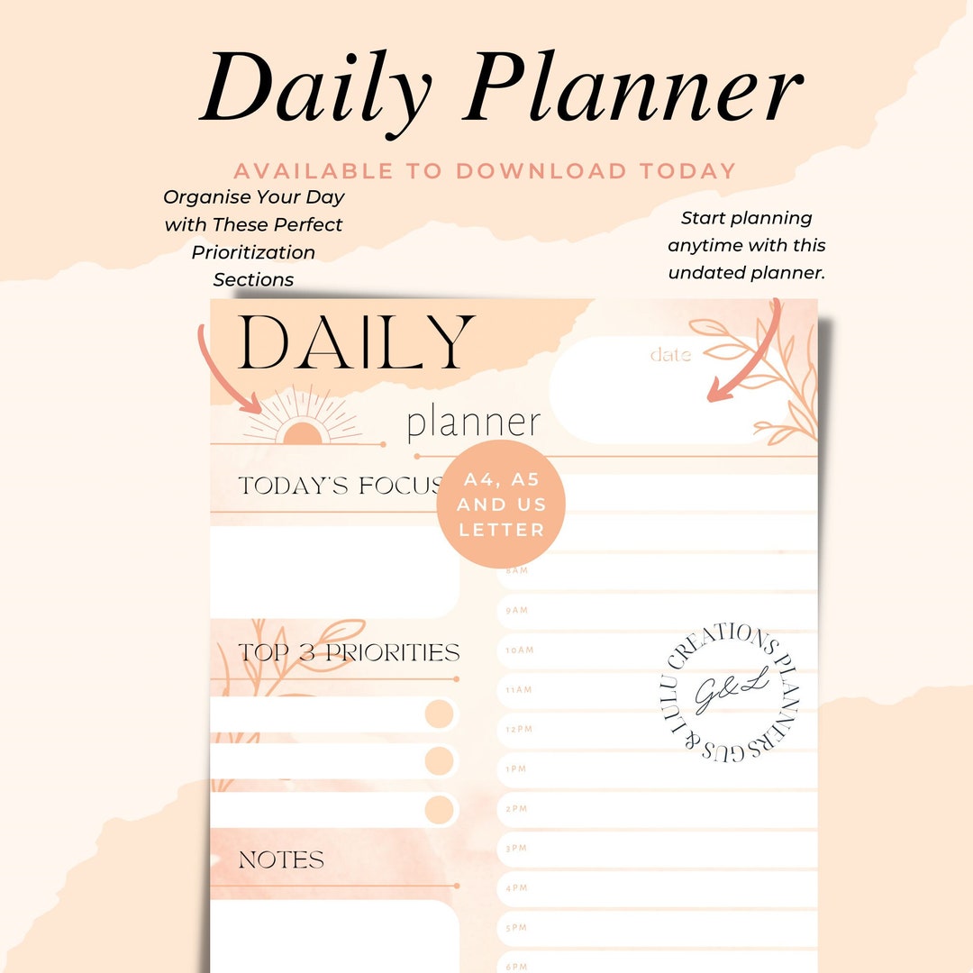 Daily Planner Printable, Daily Planner PDF, Printable Organiser, Daily ...
