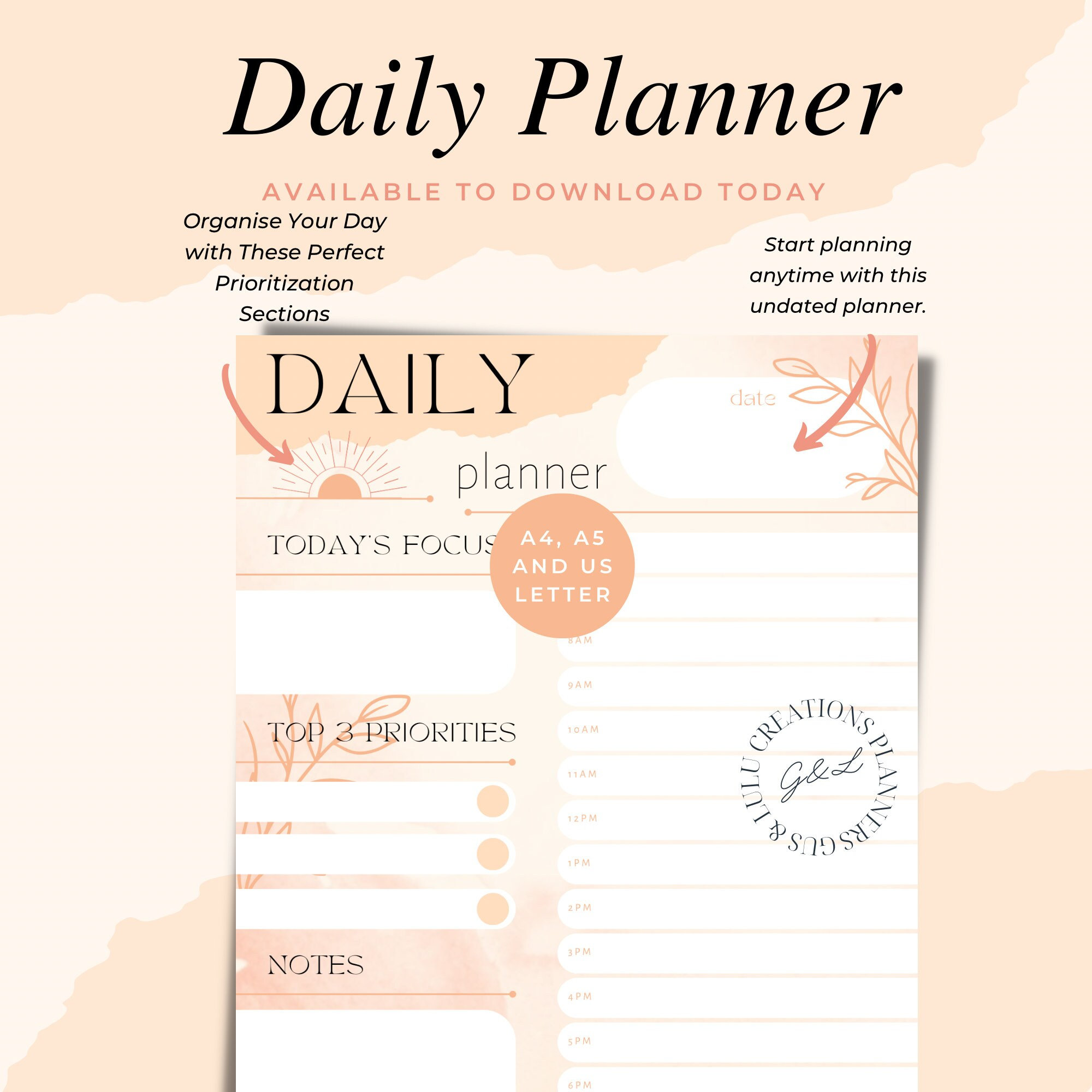Daily Planner Printable, Daily Planner PDF, Printable Organiser, Daily ...