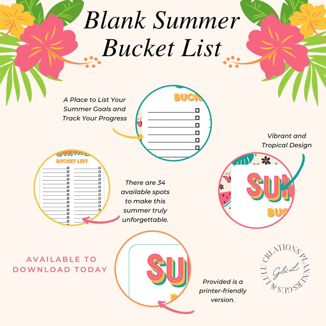 Blank Summer Bucket List Printable, Bucket List PDF, Family Bucket List ...