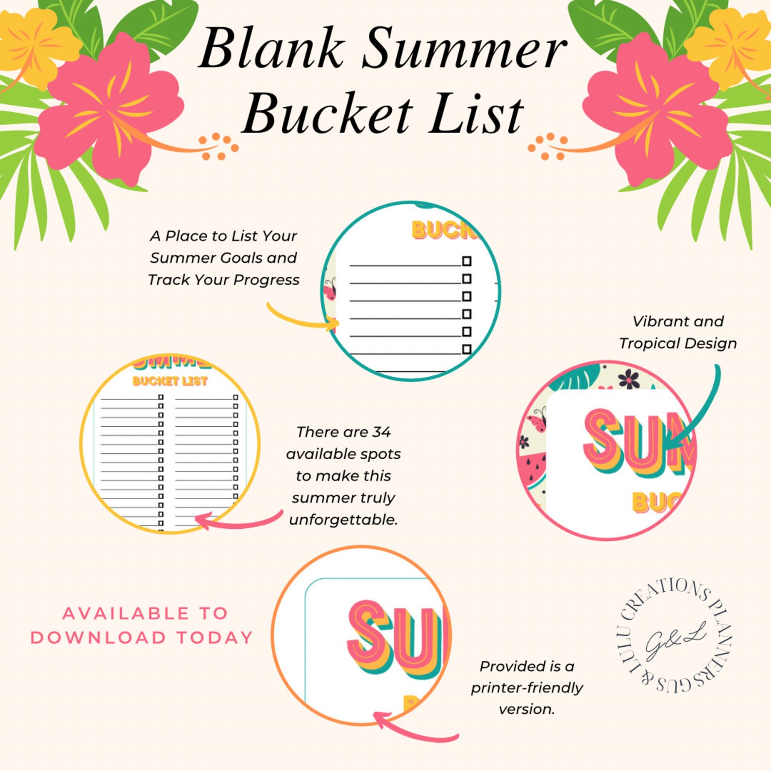 Blank Summer Bucket List Printable, Bucket List PDF, Family Bucket List ...