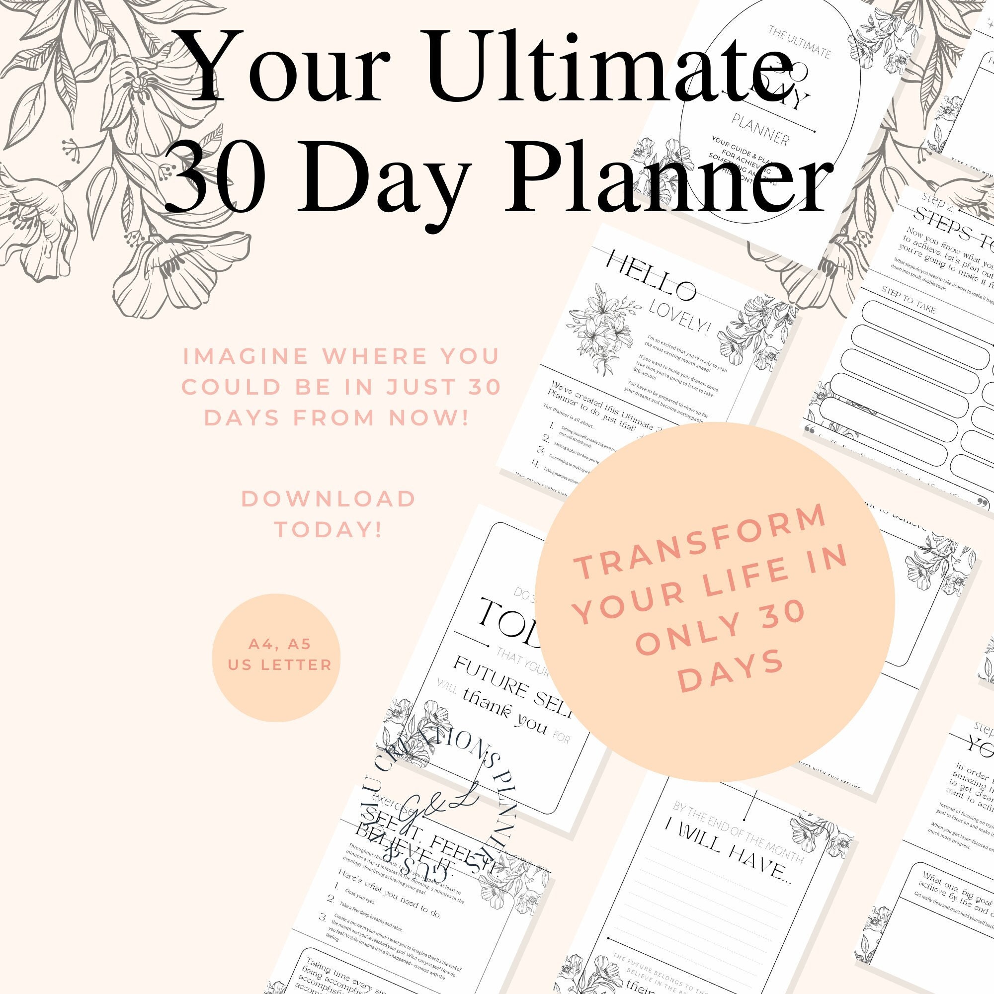 30 Day Planner Printable Goal Setting Pdf Progress Tracking Organiser