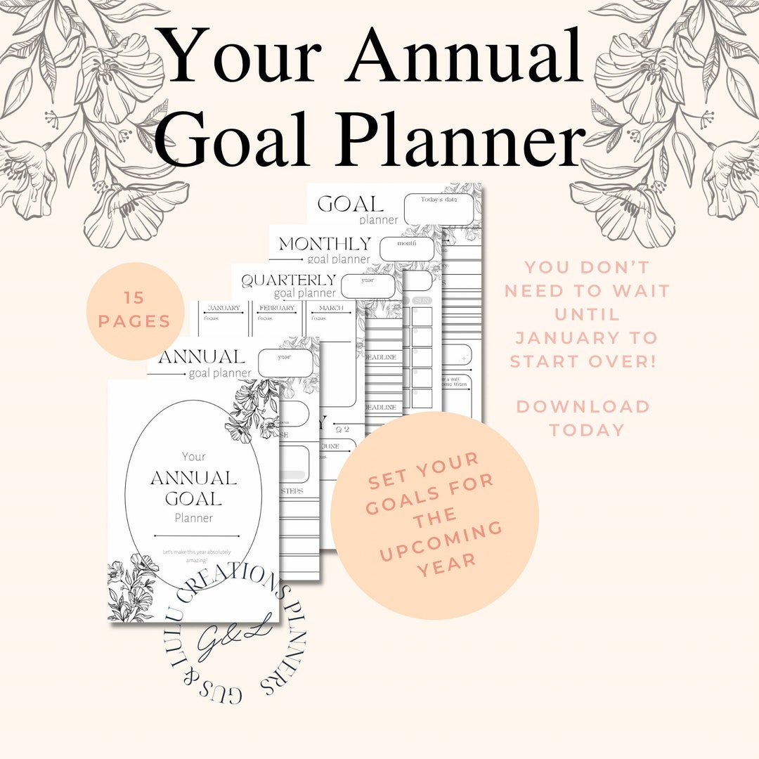 Annual Goal Planner Printable, Goal Setting PDF, Progress Tracking ...