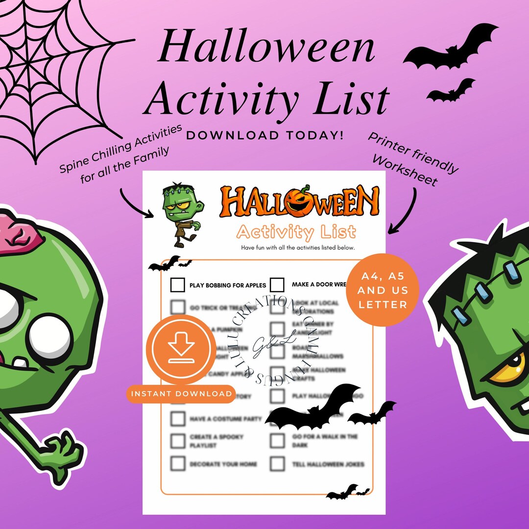 Halloween Activity List Printable PDF, Instant Download, Halloween Fun ...