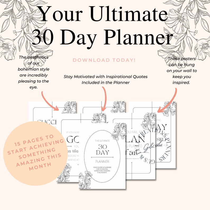 30 Day Planner Printable, Goal Setting PDF, Progress Tracking Organiser ...