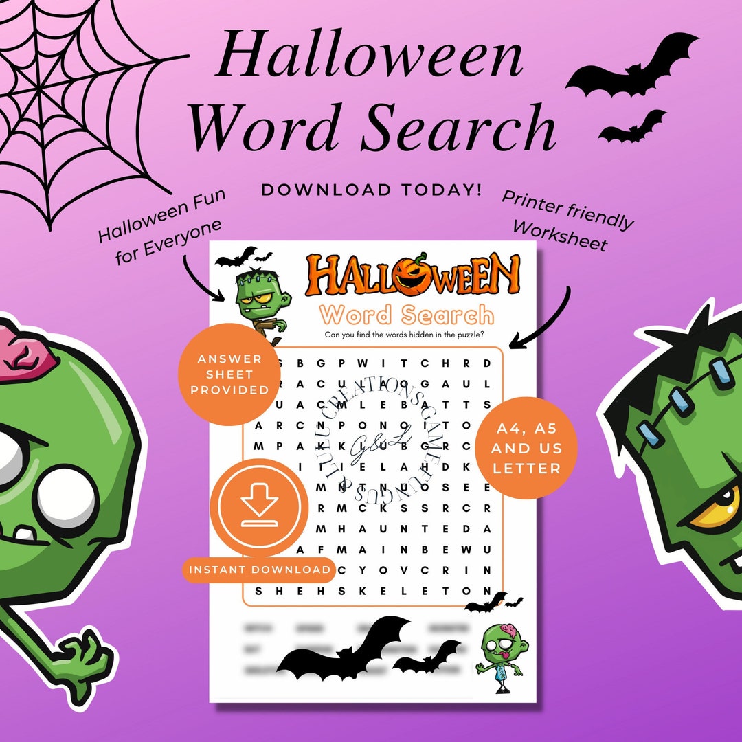 Halloween Word Search Printable, Instant Download, Halloween Fun Games ...