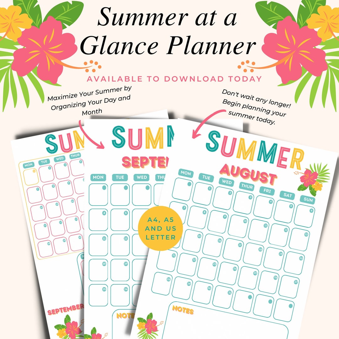 Summer Planner Printable, Summer Planner PDF, Printable Organiser ...