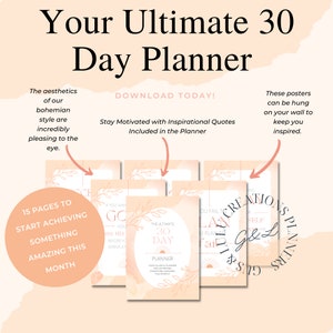 30 Day Planner Printable, Goal Setting PDF, Progress Tracking Organiser ...