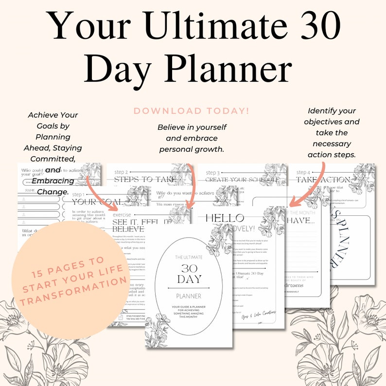 30 Day Planner Printable Goal Setting PDF Progress Tracking - Etsy